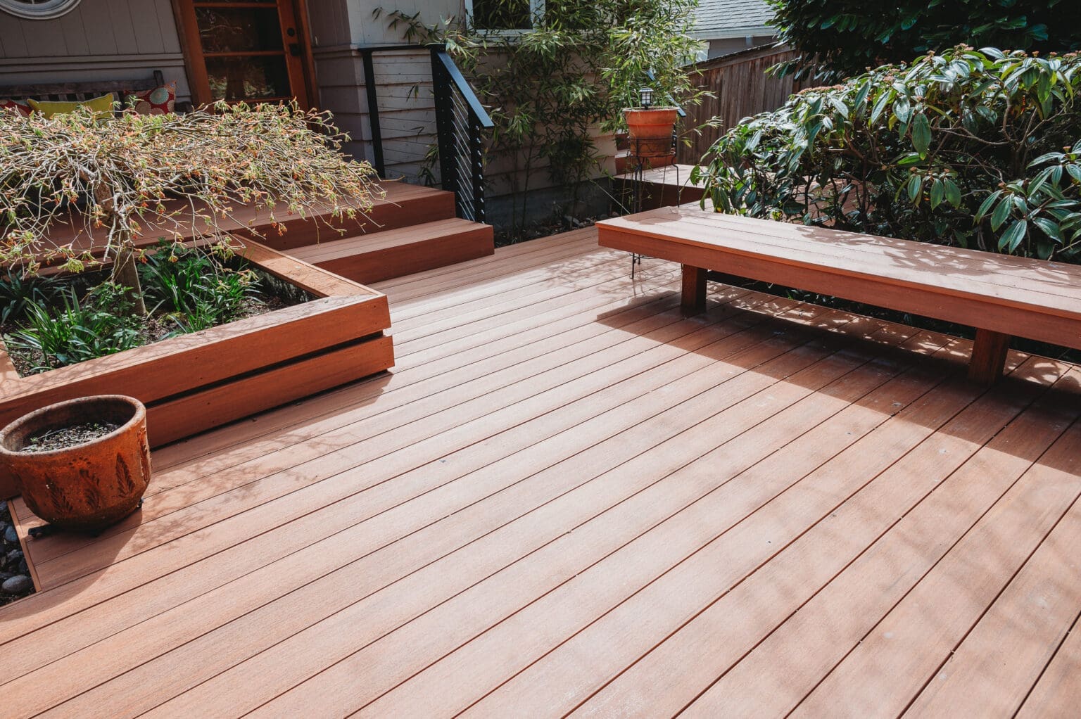 Bright Natural Wood Composite Decking Pathway